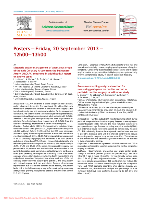 (PDF) Diagnosis and/or management of anomalous origin of the Left ...