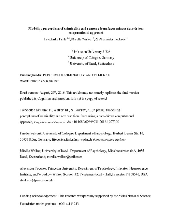 (PDF) Modelling perceptions of criminality and remorse from faces using a data-driven ...