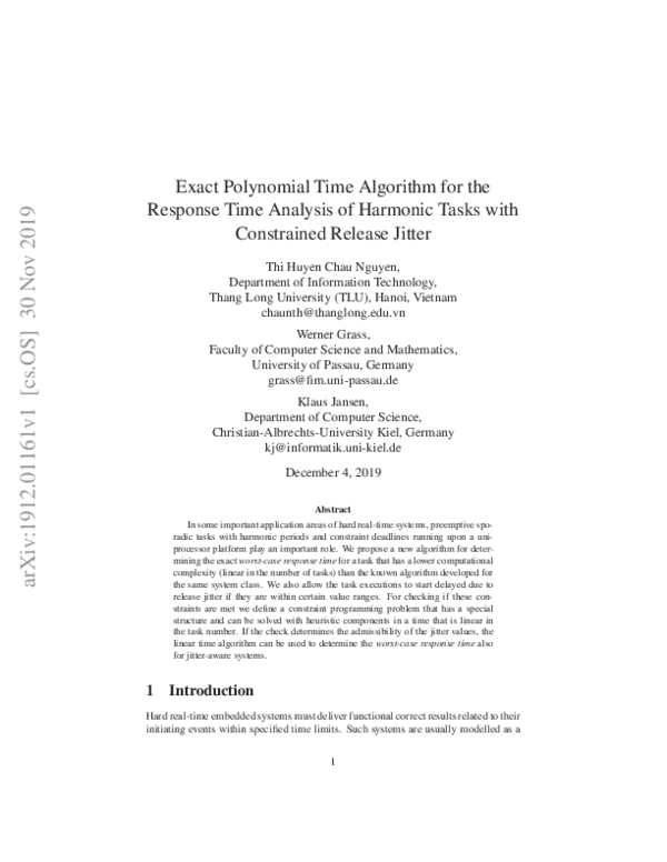 (PDF) Exact Polynomial Time Algorithm for the Response Time Analysis of ...