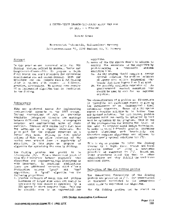 (PDF) A depth-first branch-and-bound algorithm for optimal PLA folding | Werner Grass - Academia.edu