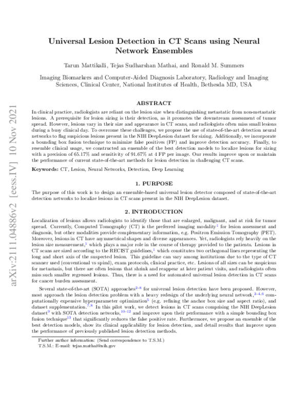 (PDF) Universal lesion detection in CT scans using neural network ensembles
