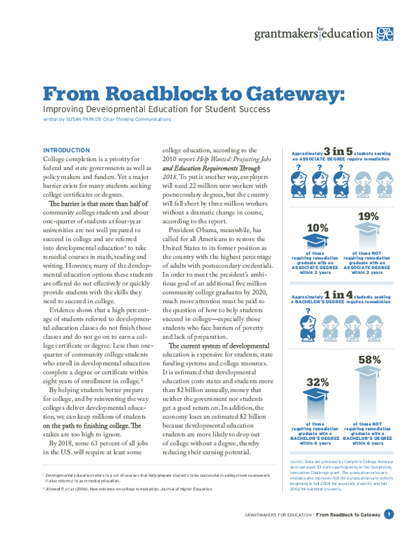 (PDF) From Roadblock to Gateway: Improving Developmental Education for ...