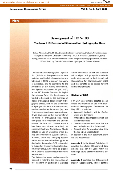 (PDF) Development of IHO S-100 – The new IHO geospatial standard for ...