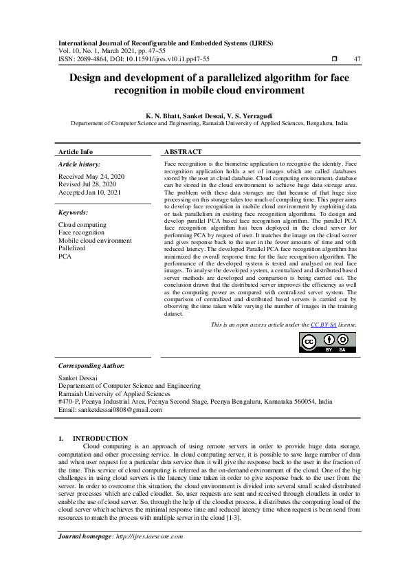 Pdf Design And Development Of A Parallelized Algorithm For Face Recognition In Mobile Cloud