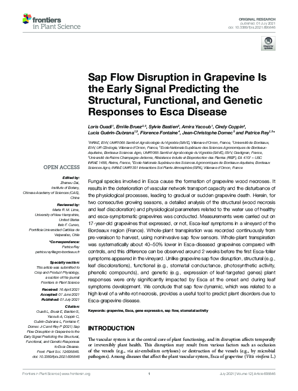 (PDF) Sap Flow Disruption in Grapevine Is the Early Signal Predicting ...