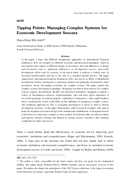 (PDF) Tipping Points: Managing Complex Systems for Economic Development ...