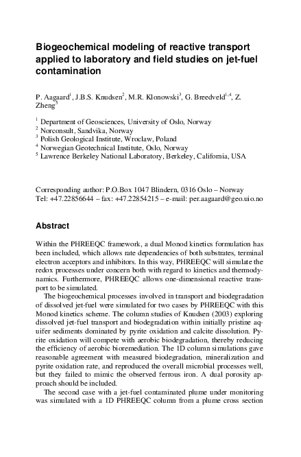 (PDF) Biogeochemical modeling of reactive transport applied to ...