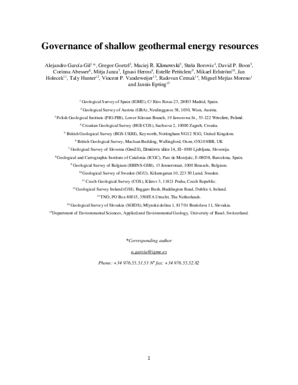 (PDF) Governance of shallow geothermal energy resources