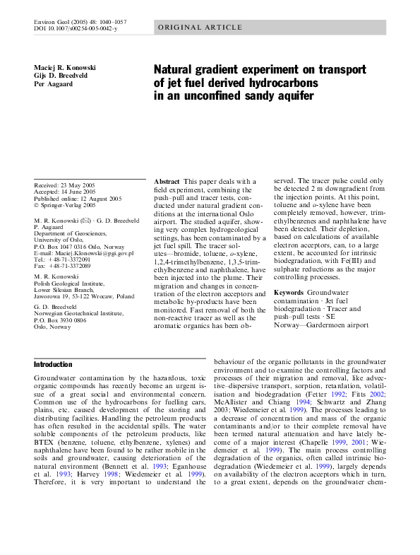 (PDF) Natural gradient experiment on transport of jet fuel derived hydrocarbons in an unconfined ...