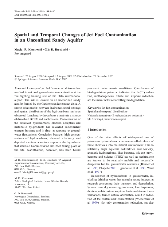 (PDF) Spatial and Temporal Changes of Jet Fuel Contamination in an ...