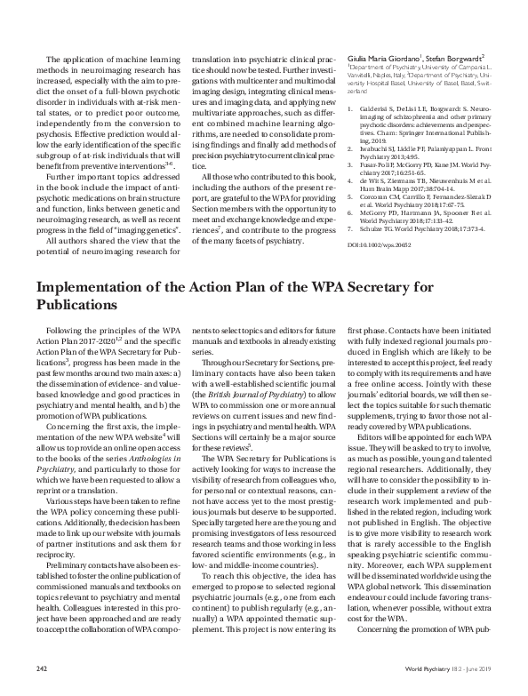 (PDF) Implementation of the Action Plan of the WPA Secretary for ...