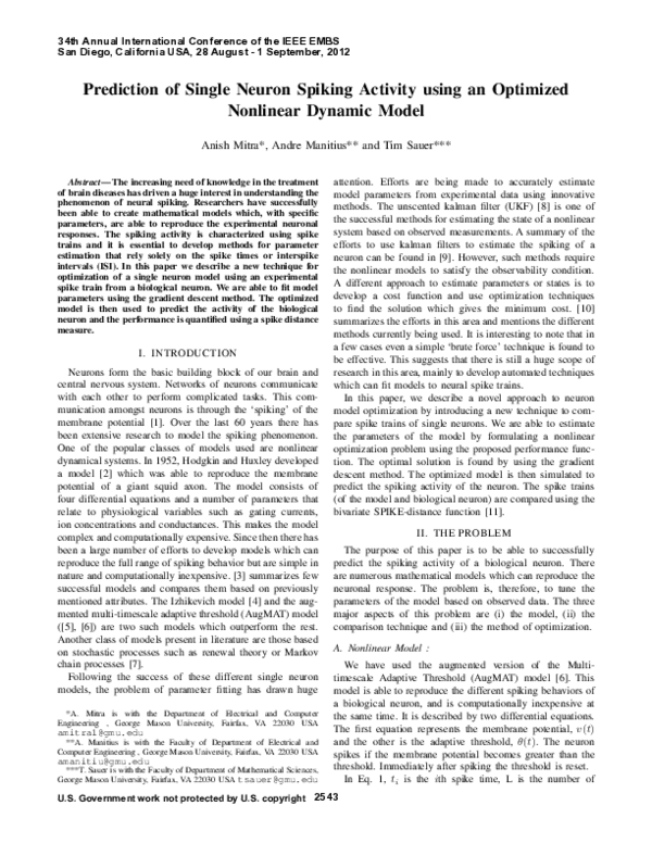 (PDF) Prediction of single neuron spiking activity using an optimized ...