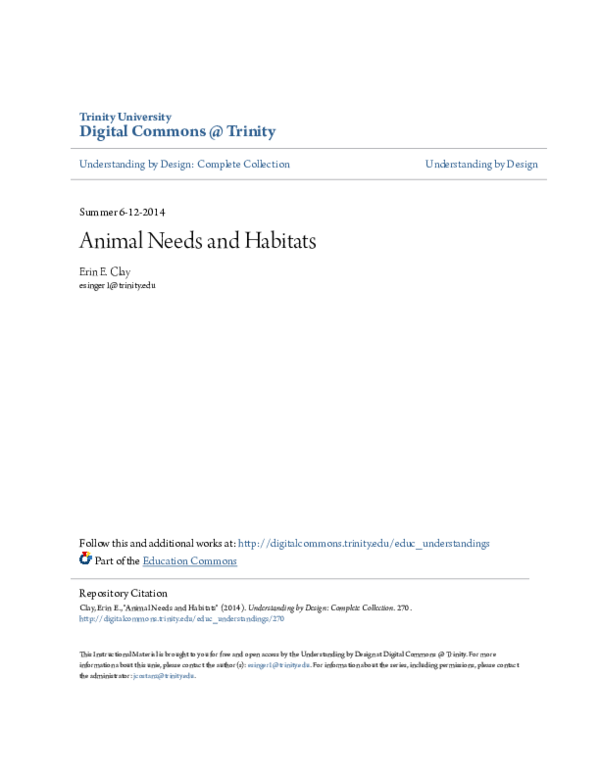 (PDF) Animal Needs and Habitats