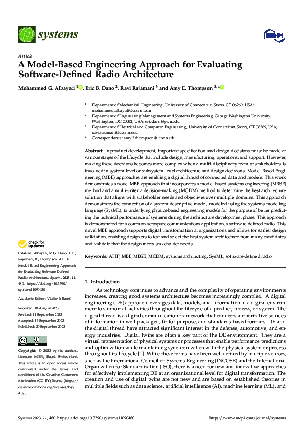 (PDF) A Model-Based Engineering Approach for Evaluating Software-Defined Radio Architecture