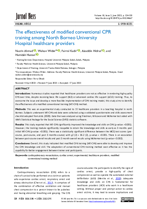 (PDF) The effectiveness of modified conventional CPR training among ...