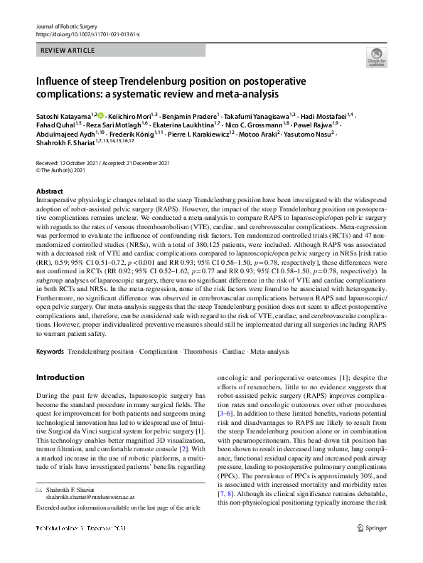 (PDF) Influence of steep Trendelenburg position on postoperative ...