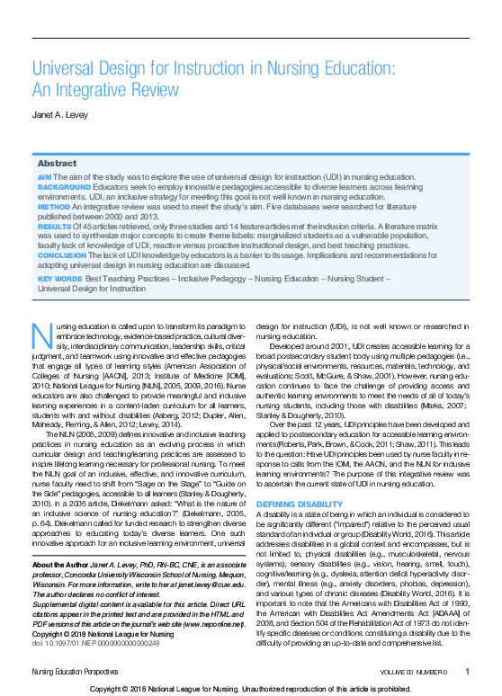(PDF) Universal Design for Instruction in Nursing Education: An Integrative Review
