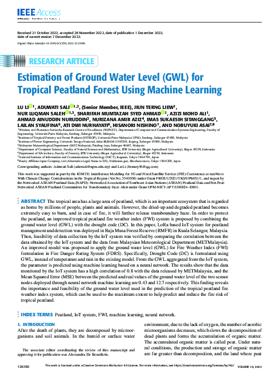 (PDF) Estimation of Ground Water Level (GWL) for Tropical Peatland Forest Using Machine Learning