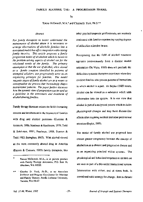 (PDF) Family Alcohol Use: A Progression Model