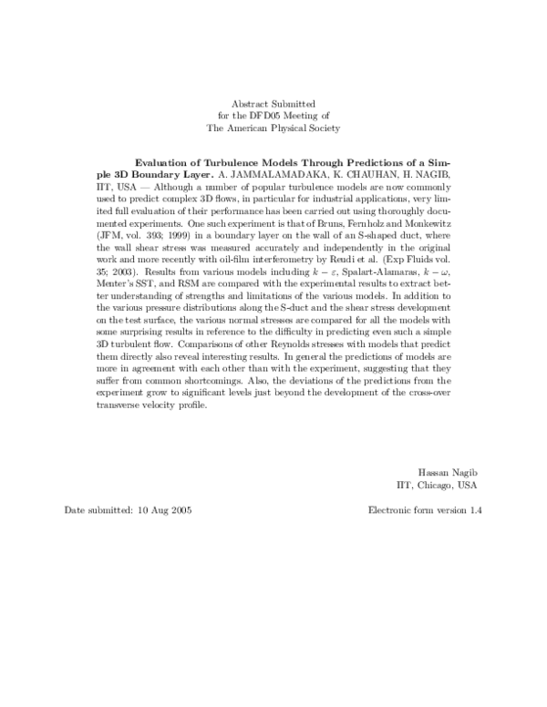 (PDF) Evaluation of Turbulence Models Through Predictions of a Simple ...