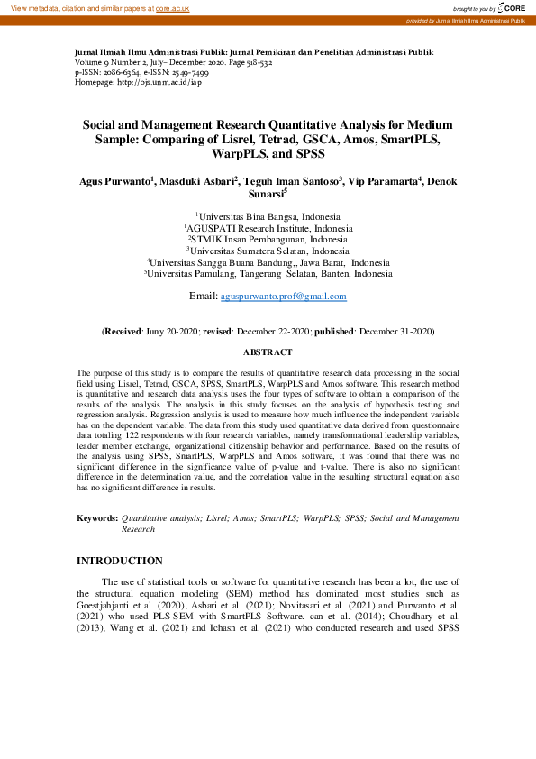 Pdf Social And Management Research Quantitative Analysis For Medium Sample Comparing Of