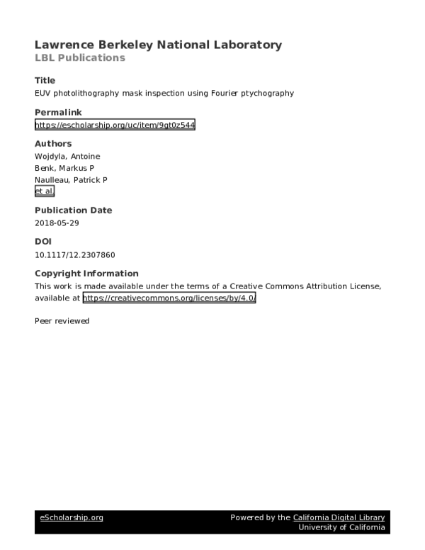 (PDF) EUV photolithography mask inspection using Fourier ptychography