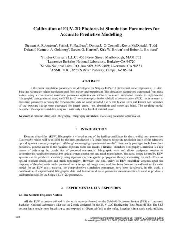 (PDF) Calibration of EUV 2D photoresist simulation parameters for accurate predictive modeling