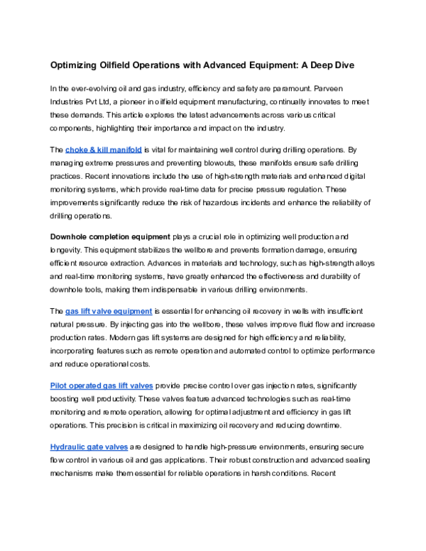 (PDF) Optimizing Oilfield Operations with Advanced Equipment- A Deep Dive