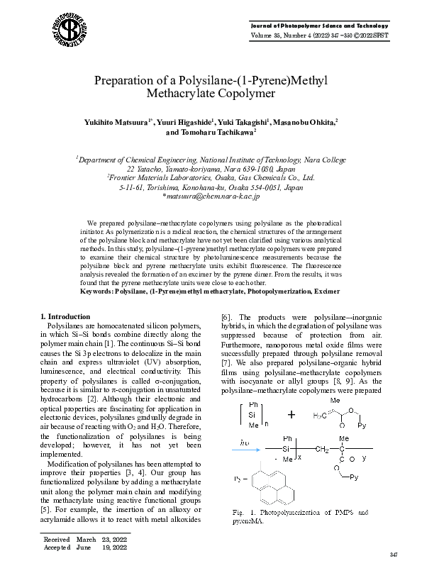 (PDF) Preparation of a Polysilane-(1-Pyrene)Methyl Methacrylate Copolymer