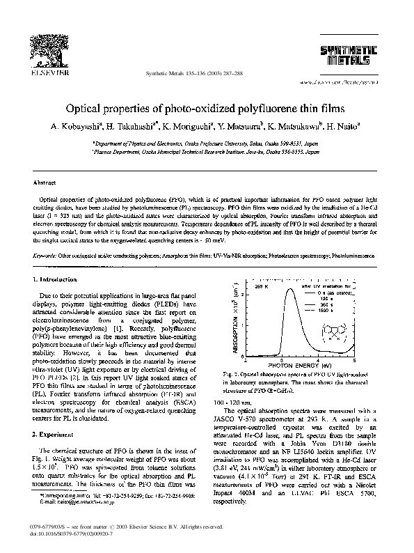 (PDF) Optical properties of photo-oxidized polyfluorene thin films