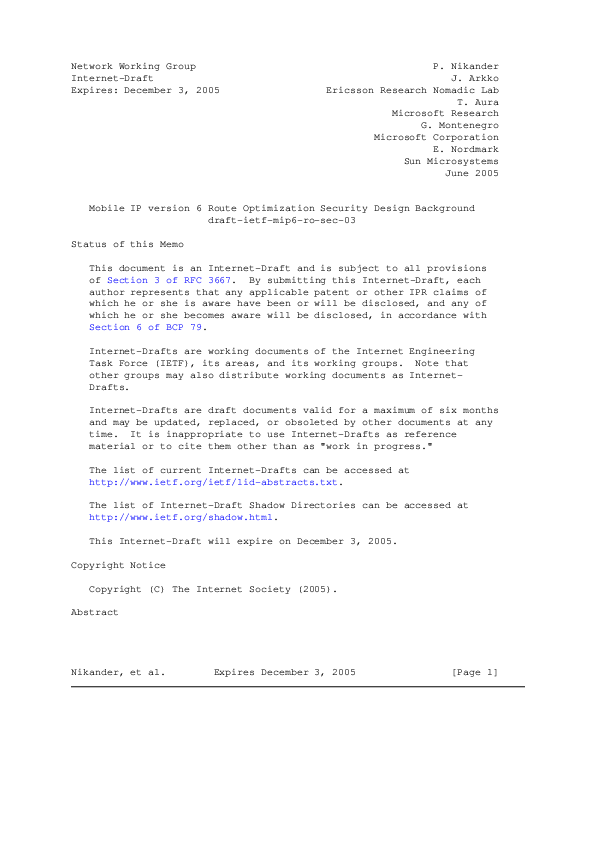 (PDF) Mobile IP Version 6 Route Optimization Security Design Background