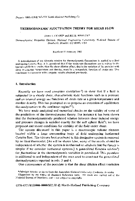 (PDF) Thermodynamic fluctuation theory for shear flow | Denis Evans ...