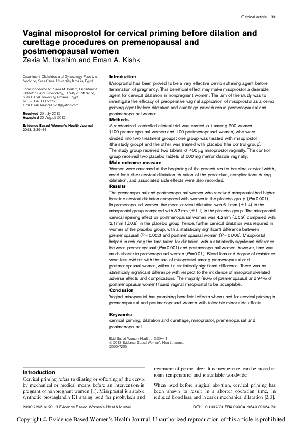 (PDF) Vaginal Misoprostol for Cervical Priming Before Operative ...