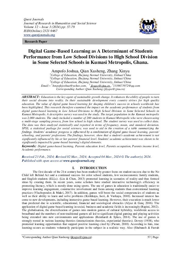 (PDF) Digital Game-Based Learning as A Determinant of Students Performance from Low School ...