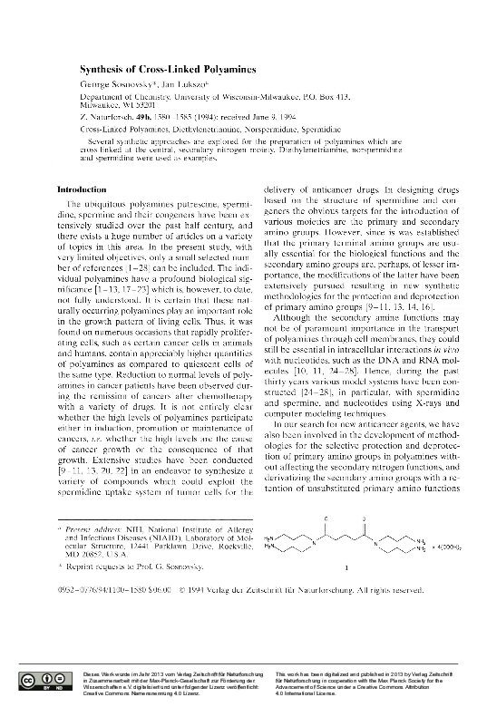 (PDF) Synthesis of Cross-Linked Polyamines