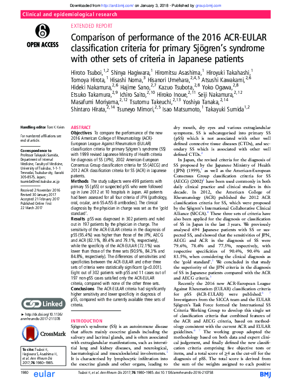 (PDF) Comparison of performance of the 2016 ACR-EULAR classification ...