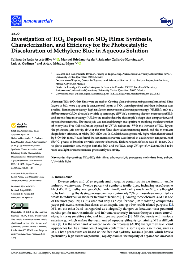 (PDF) TiO2-SiO2 Films: Synthesis and Photocatalytic Efficiency