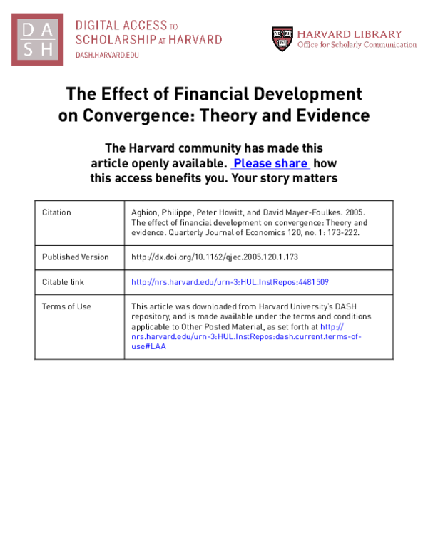 (PDF) The Effect of Financial Development on Convergence: Theory and ...