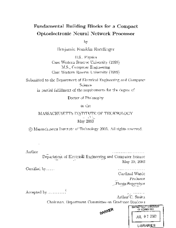 (PDF) Fundamental building blocks for a compact optoelectronic neural network processor