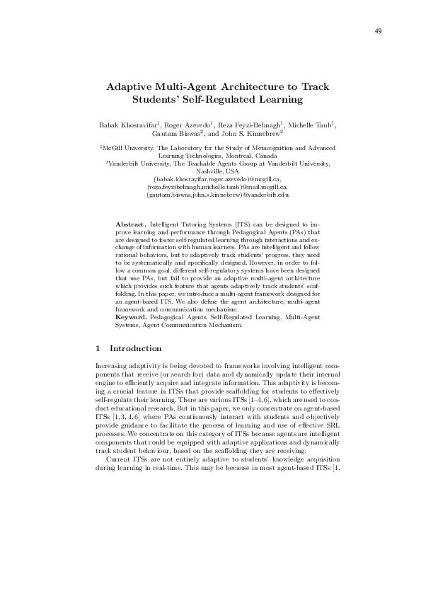 (PDF) Adaptive Multi-Agent Architecture to Track Students' Self-Regulated Learning