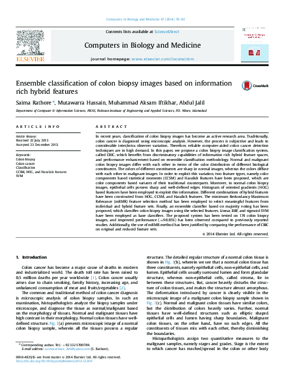 (PDF) Ensemble classification of colon biopsy images based on ...