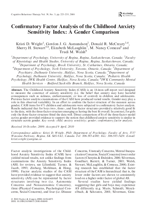 (PDF) Confirmatory factor analysis of the Childhood Anxiety Sensitivity ...