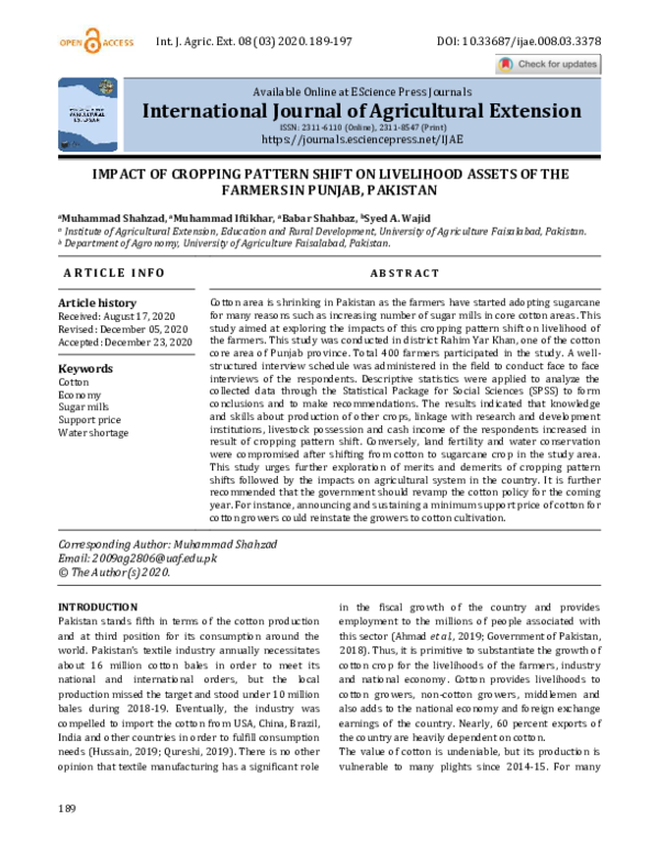 (PDF) Impact of cropping pattern shift on livelihood assets of the ...
