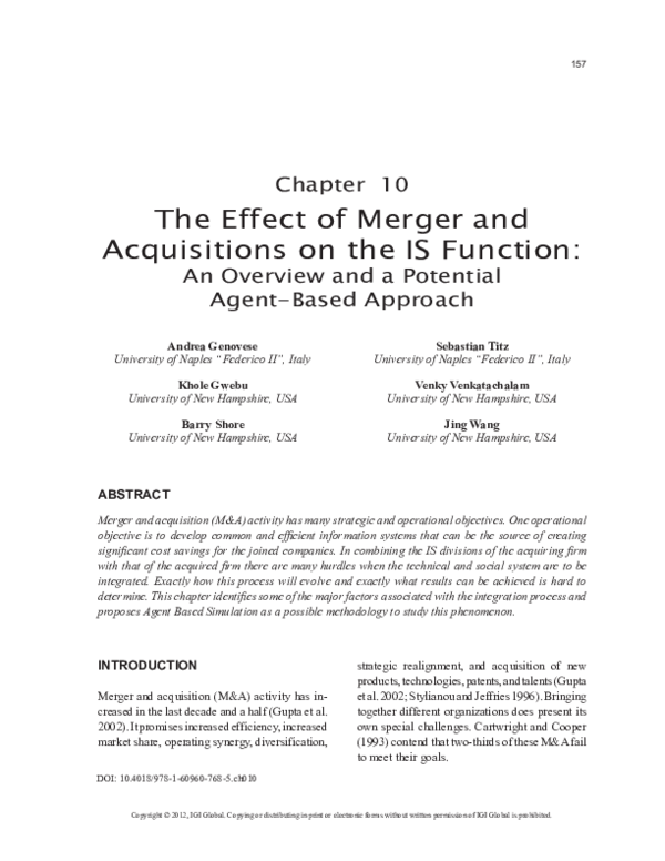 (PDF) The Effect of Merger and Acquisitions on the IS Function