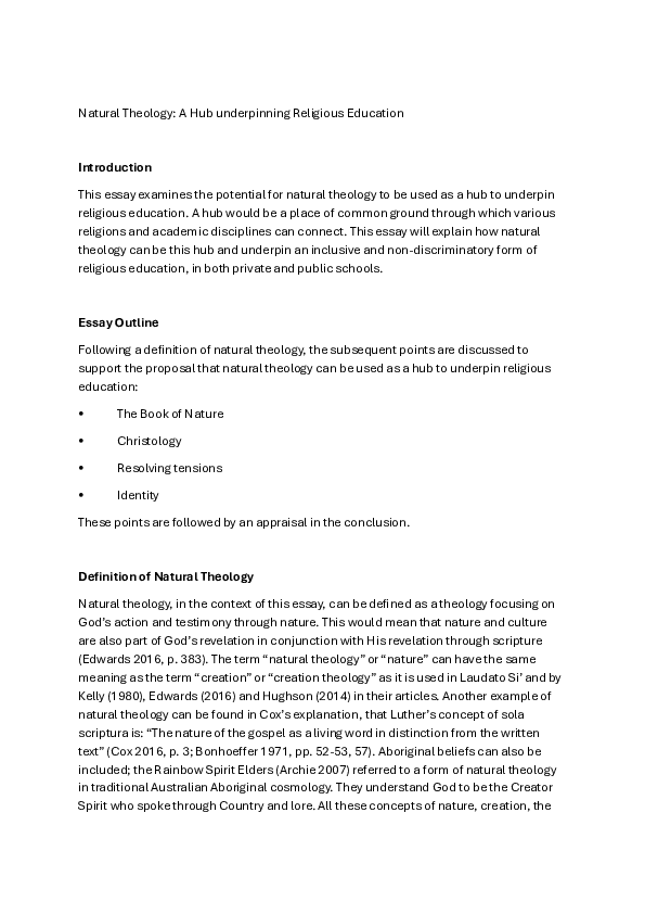 (PDF) Natural Theology: A Hub Underpinning Religious Education | Peter ...