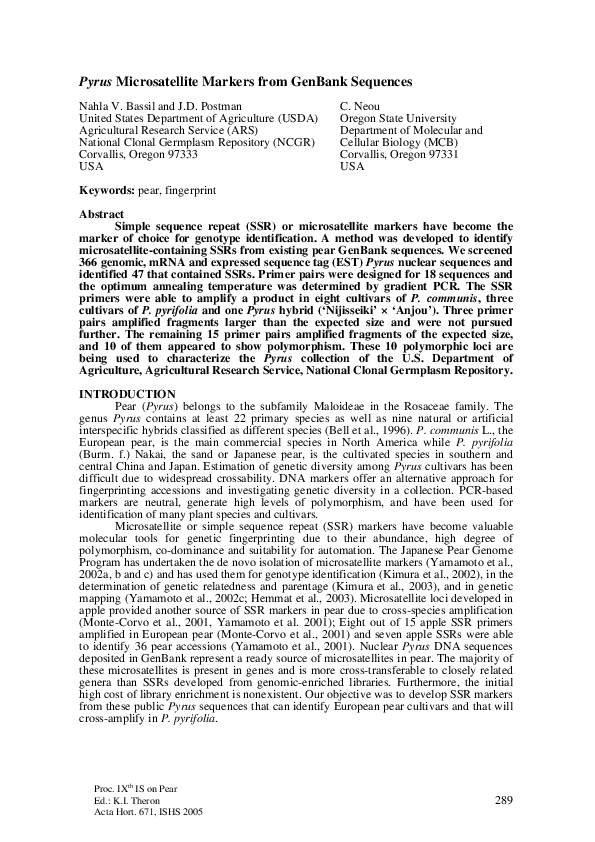 (PDF) Pyrus Microsatellite Markers from Genbank Sequences