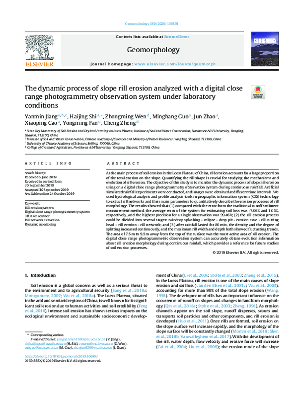 (PDF) The dynamic process of slope rill erosion analyzed with a digital ...