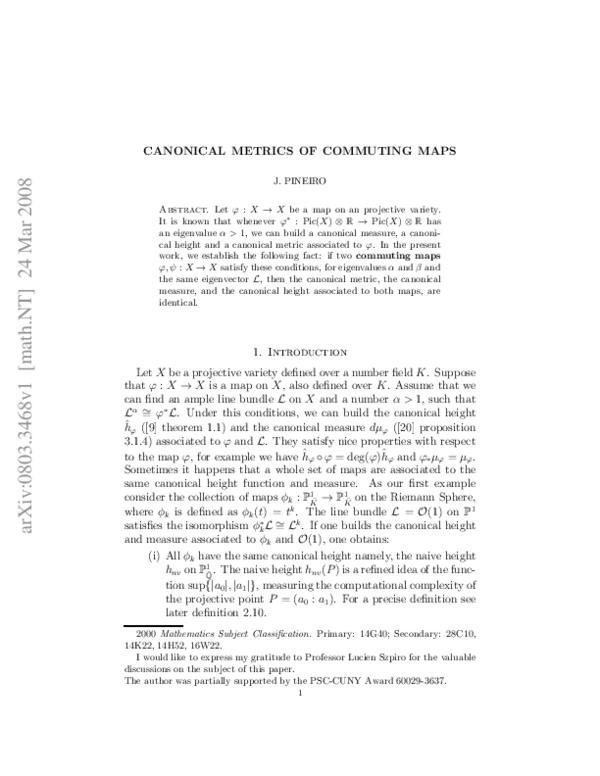 (PDF) Canonical metrics of commuting maps
