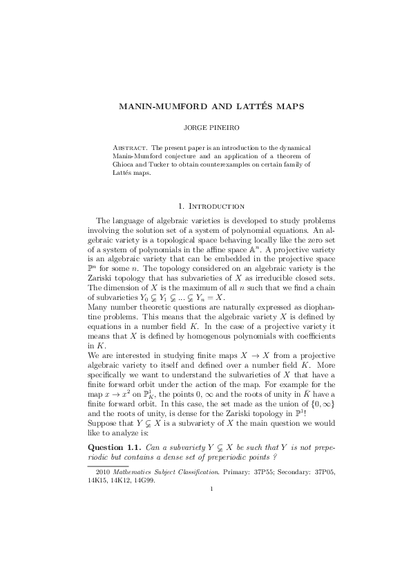 (PDF) Manin-Mumford and Lattés Maps