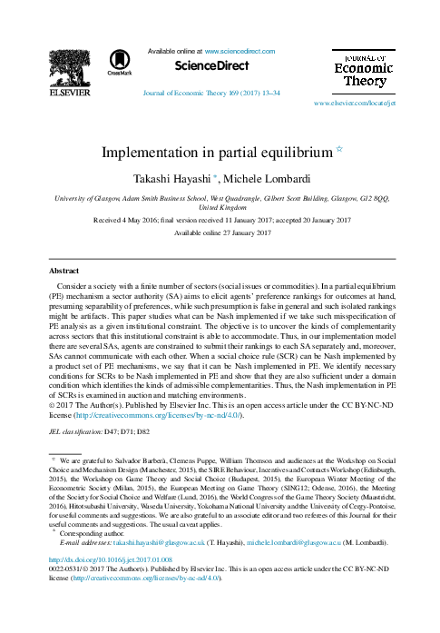 (PDF) Implementation in partial equilibrium